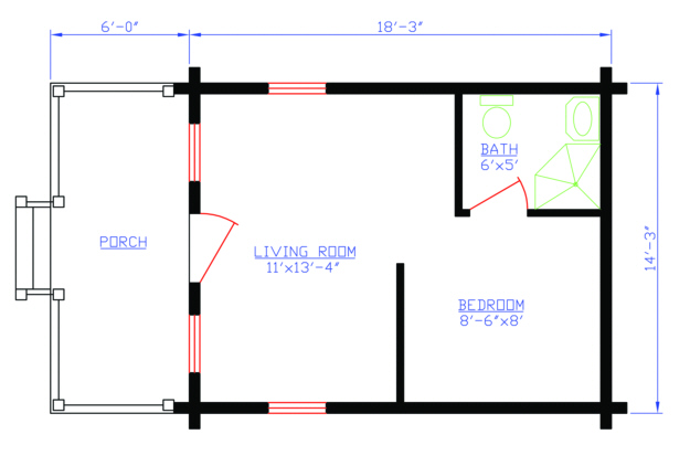 Cabin Plan: 260 Square Feet, 1 Bedroom, 1 Bathroom - 154-00004