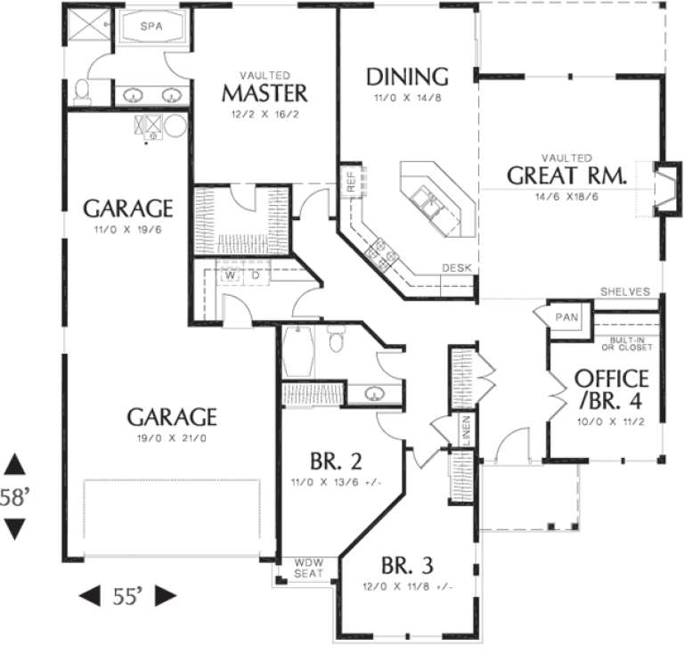 Traditional Plan: 2,000 Square Feet, 4 Bedrooms, 2 Bathrooms - 2559-00139