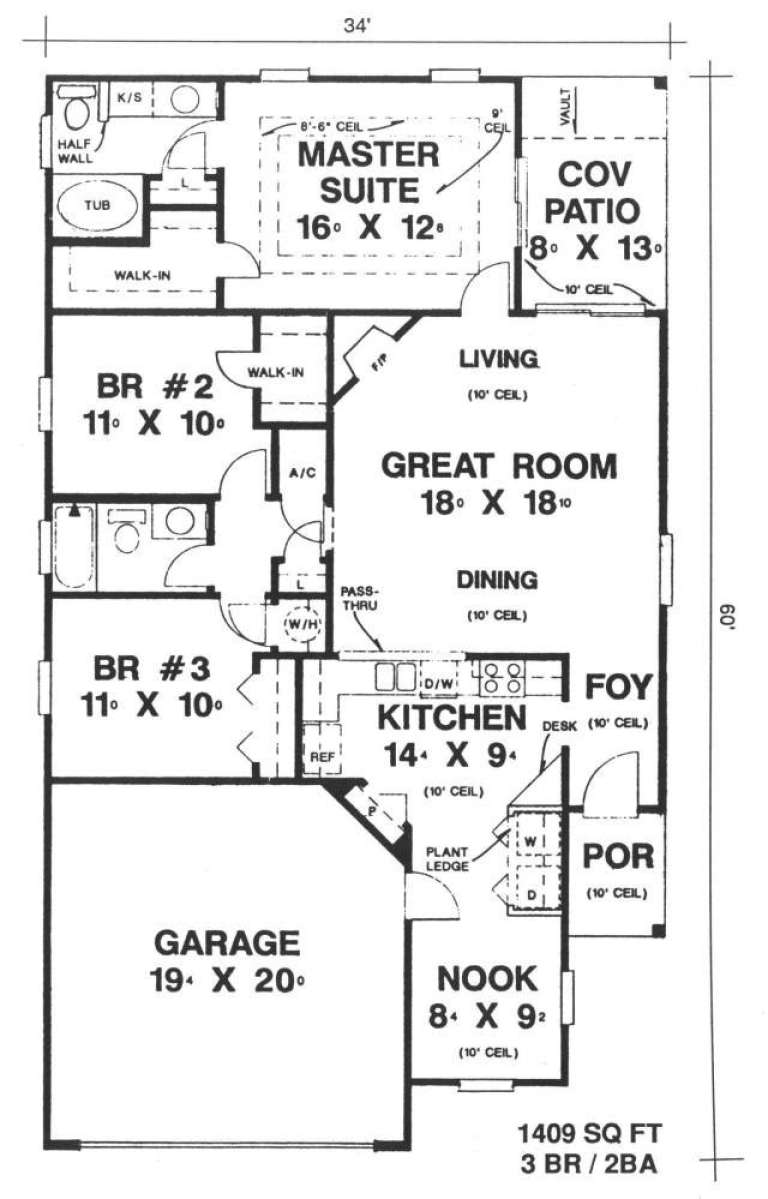 Florida Plan - 1,409 Square Feet, 3 Bedrooms, 2 Bathrooms | Floor Plan ...