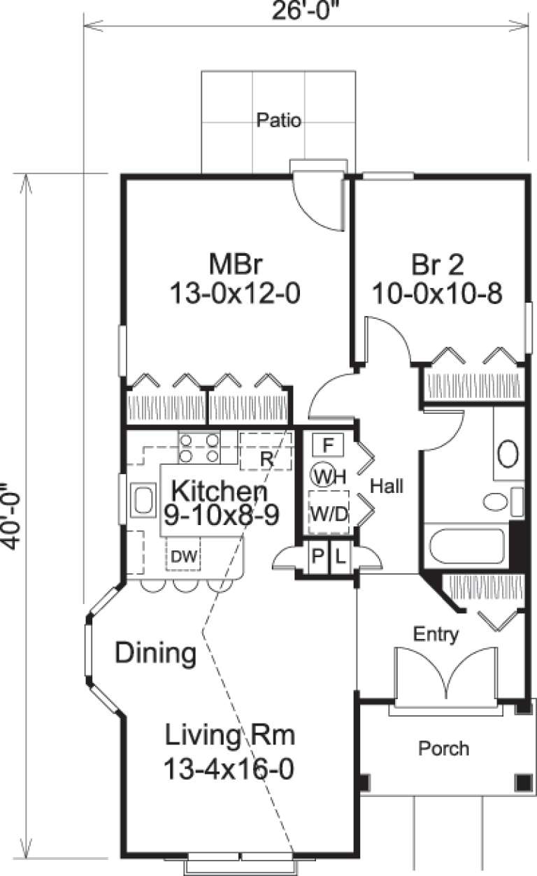 Country Plan - 882 Square Feet, 2 Bedrooms, 1 Bathroom | Floor Plan ...