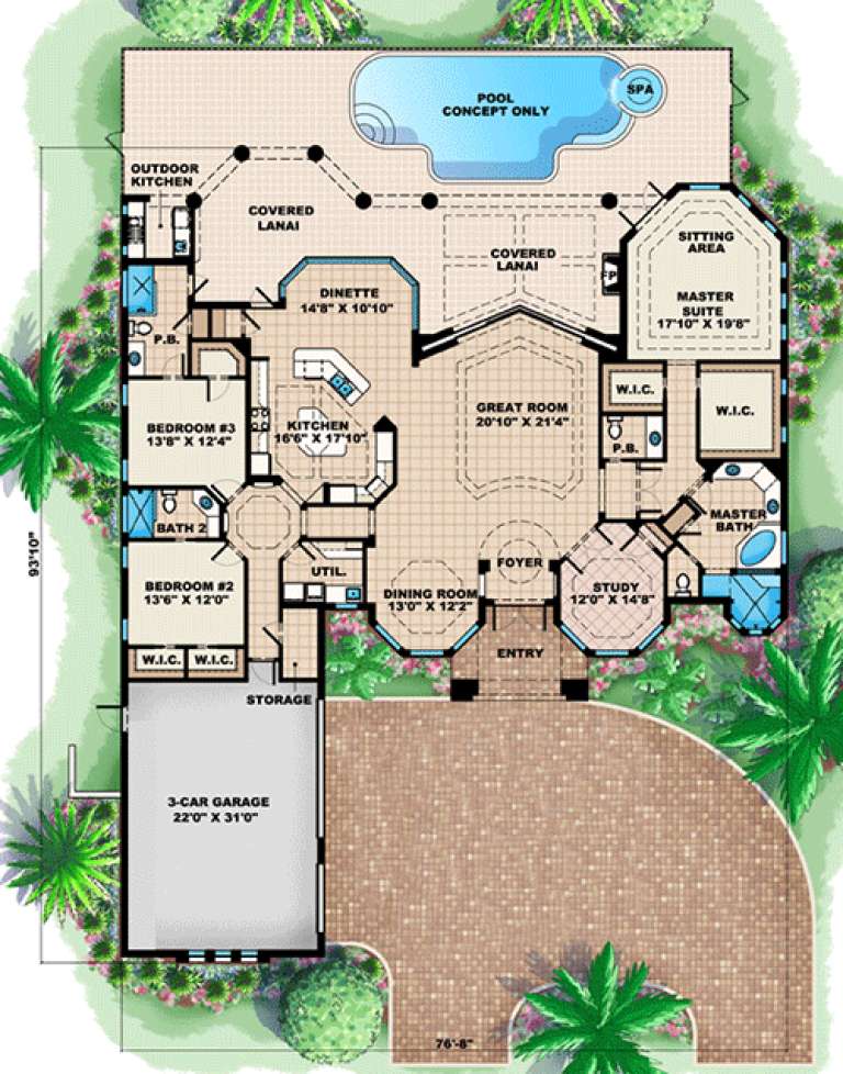 Mediterranean House Plans | Mediterranean Floor Plan Designs