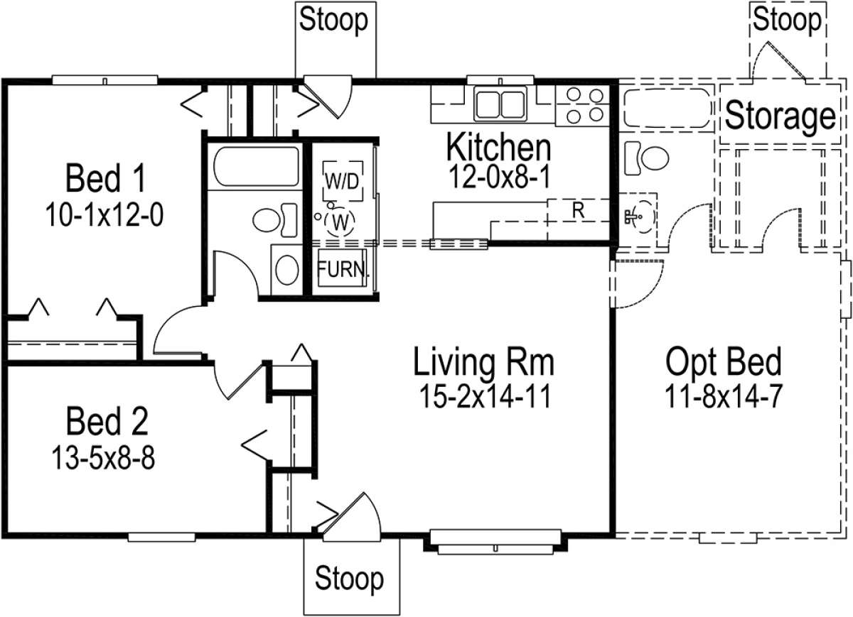 Country Plan - 768 Square Feet, 2 Bedrooms, 1 Bathroom | Floor Plan ...