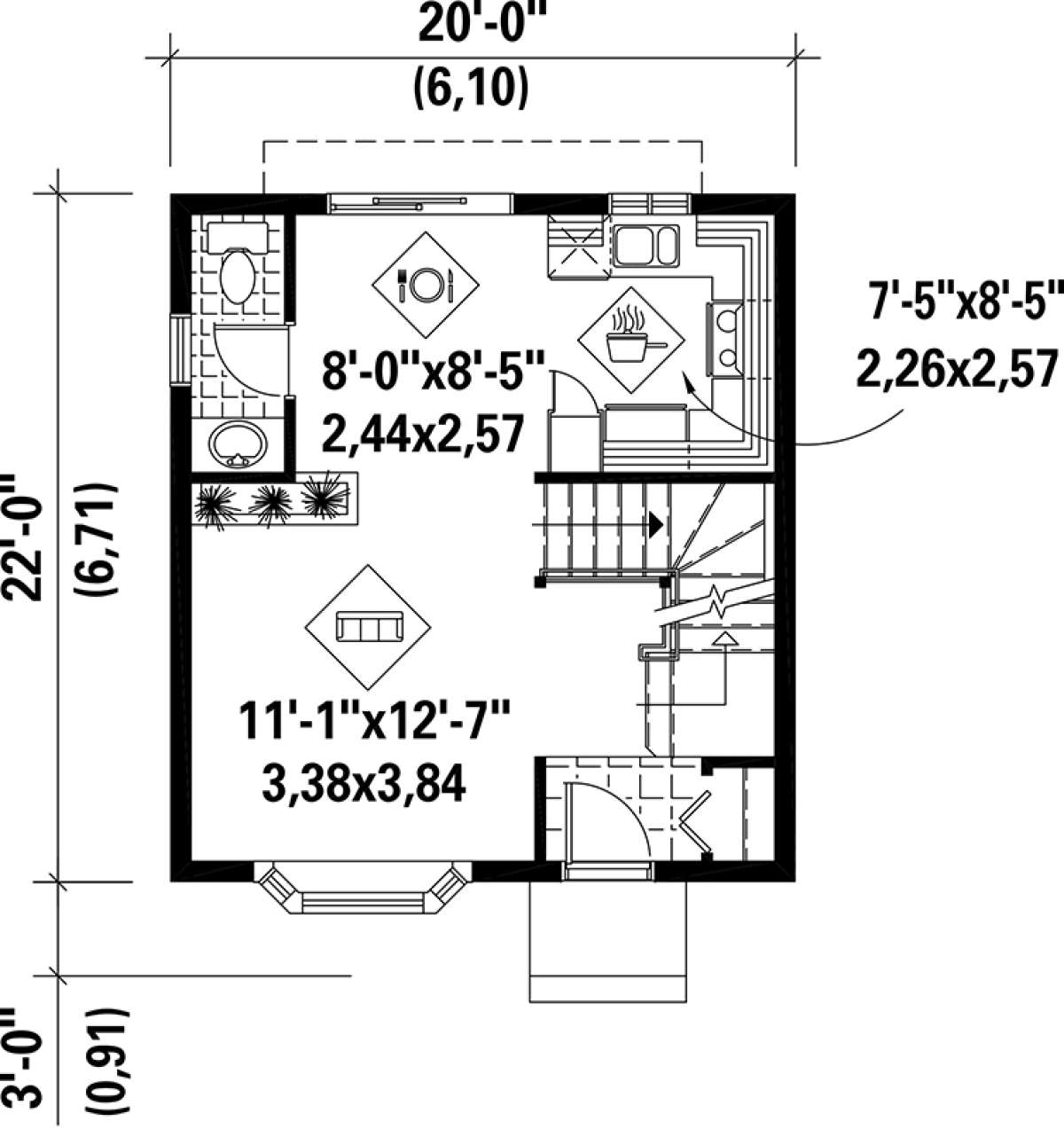 Traditional Plan - 910 Square Feet, 3 Bedrooms, 1.5 Bathrooms | Floor ...