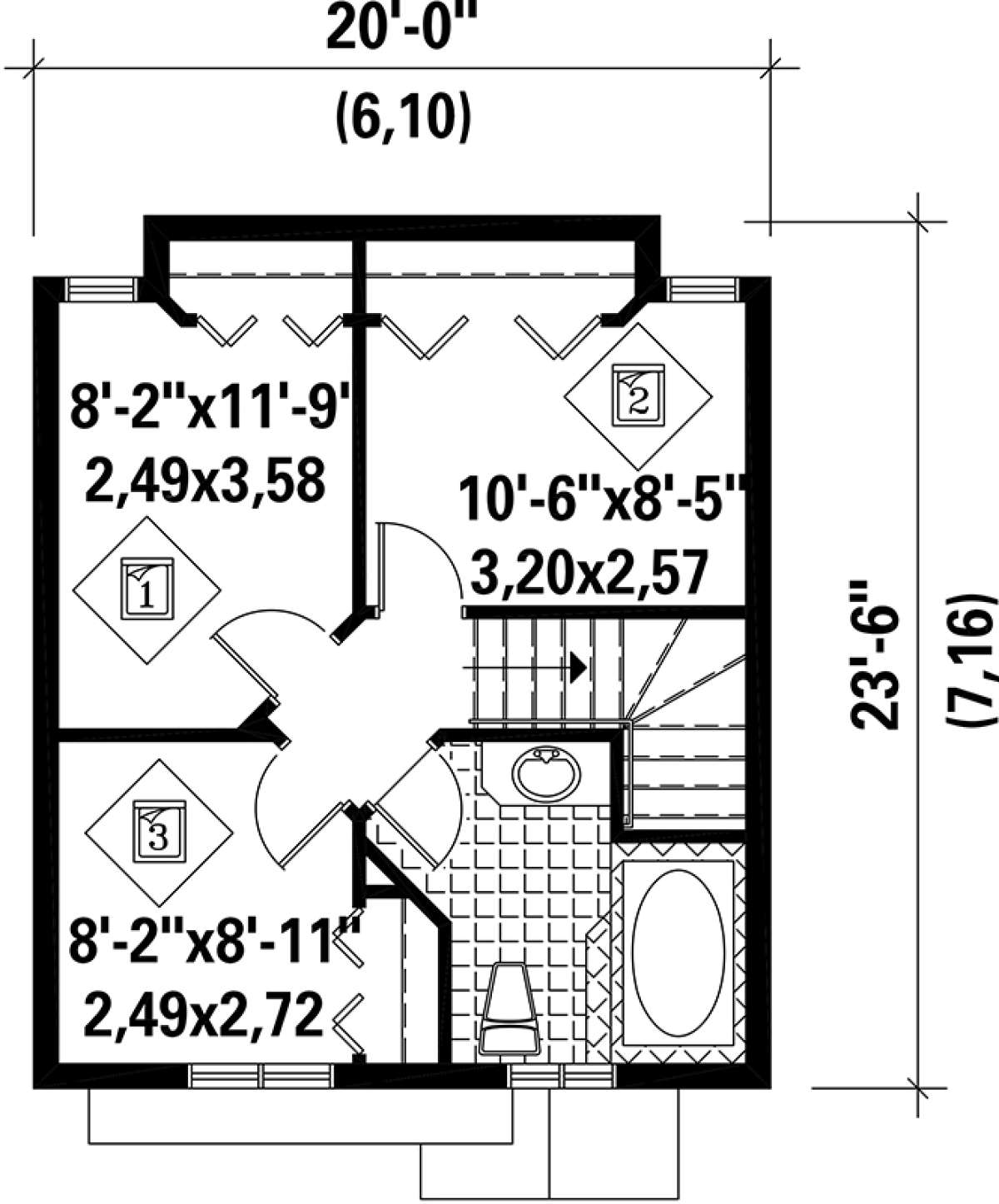 Traditional Plan - 910 Square Feet, 3 Bedrooms, 1.5 Bathrooms | Floor ...