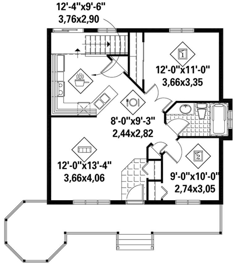 Country Plan - 794 Square Feet, 2 Bedrooms, 1 Bathroom | Floor Plan ...