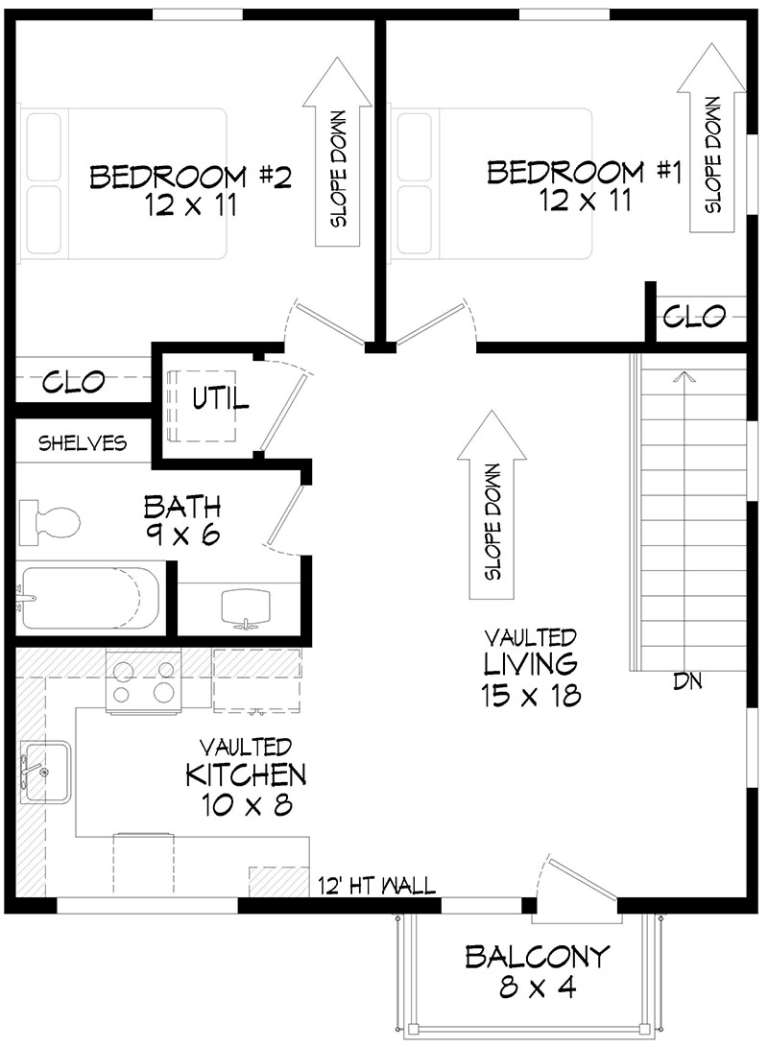Modern Plan - 817 Square Feet, 2 Bedrooms, 1 Bathroom | Floor Plan #940 ...