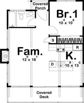 Modern Plan - 609 Square Feet, 1 Bedroom, 1 Bathroom | Floor Plan #963 ...