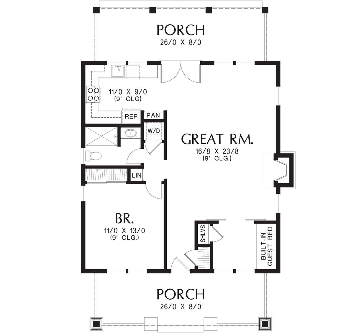 Bungalow Plan - 960 Square Feet, 1 Bedroom, 1 Bathroom | Floor Plan ...