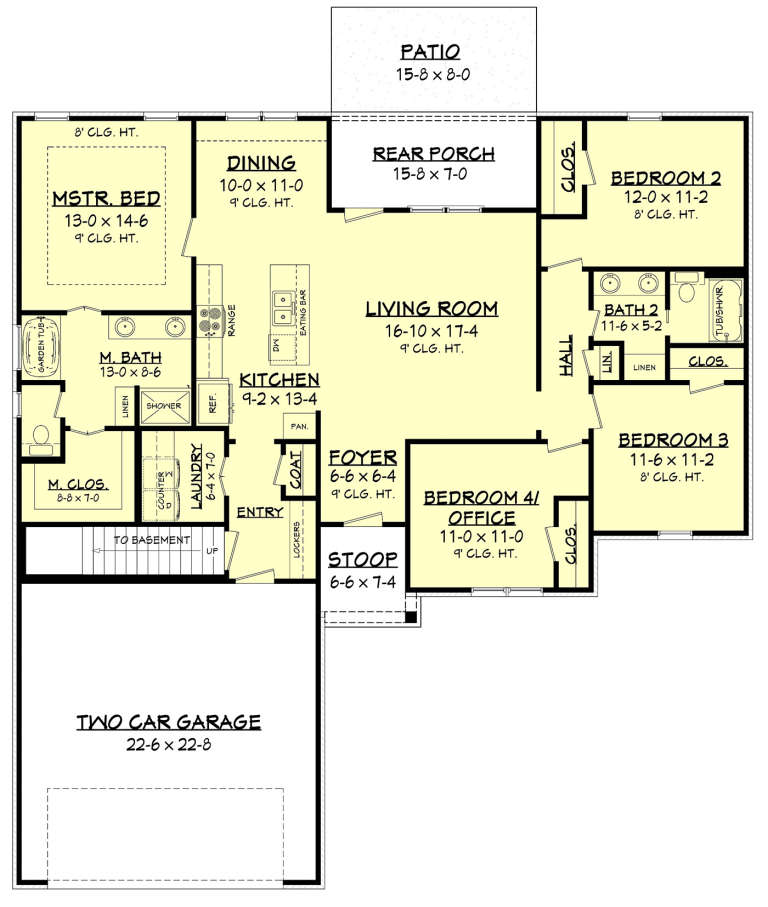 Traditional Plan: 1,719 Square Feet, 4 Bedrooms, 2 Bathrooms - 041-00182