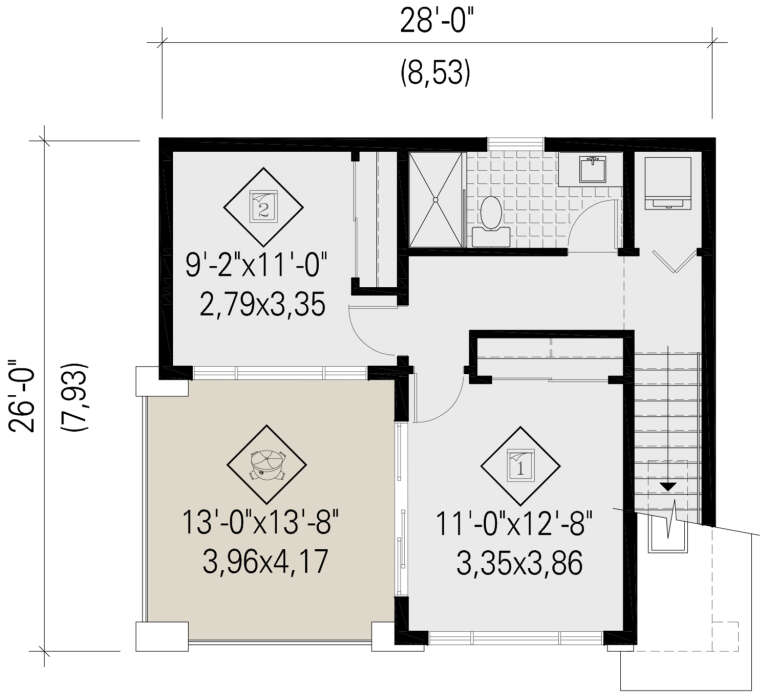 Contemporary Plan - 910 Square Feet, 2 Bedrooms, 1.5 Bathrooms | Floor ...