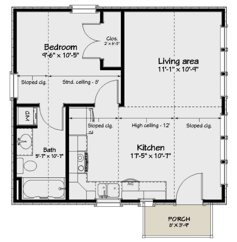 Cottage Plan - 528 Square Feet, 1 Bedroom, 1 Bathroom | Floor Plan ...