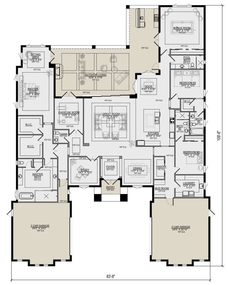 Coastal Plan - 4,382 Square Feet, 3-4 Bedrooms, 4.5 Bathrooms | Floor ...