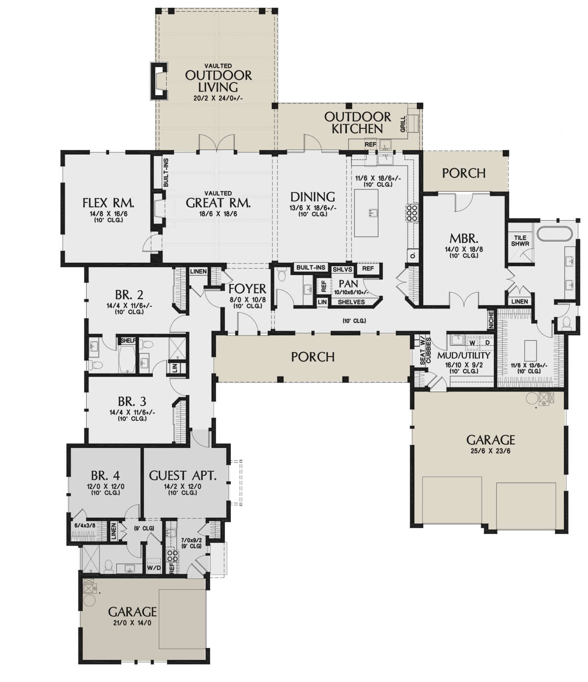 One Floor 4 Bedroom House Blueprints