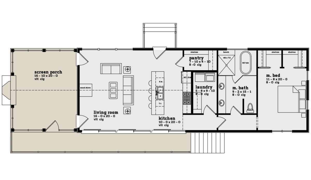 Modern Plan: 1,100 Square Feet, 1 Bedroom, 1 Bathroom - 7174-00003