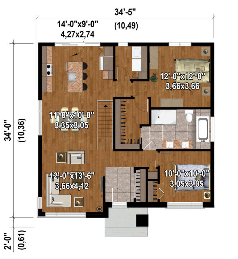 Contemporary Plan - 1,115 Square Feet, 2 Bedrooms, 1 Bathroom | Floor ...