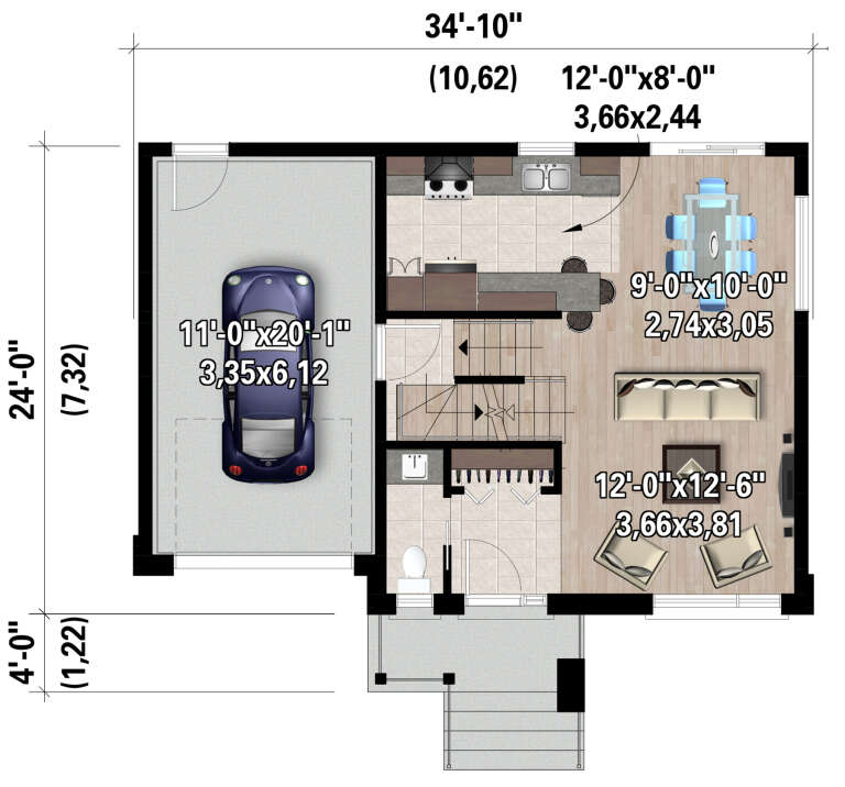Modern Plan - 1,322 Square Feet, 3 Bedrooms, 1.5 Bathrooms | Floor Plan #6146-00533 | America's ...