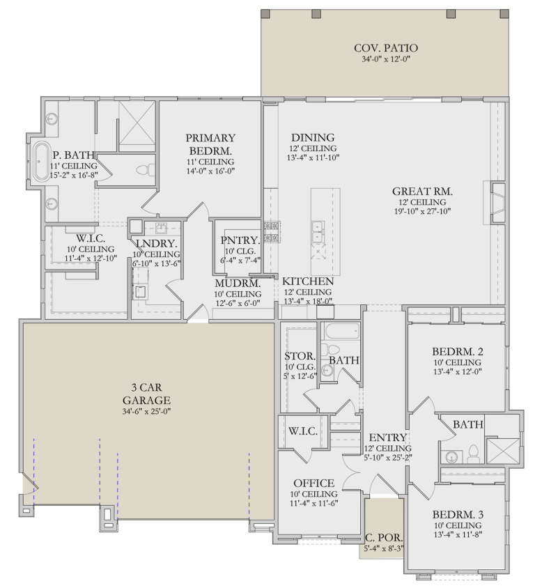 Southwest Plan - 3,008 Square Feet, 3 Bedrooms, 3 Bathrooms | Floor ...