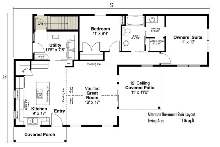 Cottage Plan - 1,080 Square Feet, 2 Bedrooms, 1 Bathroom | Floor Plan ...