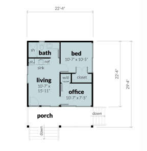 Small Plan: 499 Square Feet, 1 Bedroom, 1 Bathroom - 028-00180