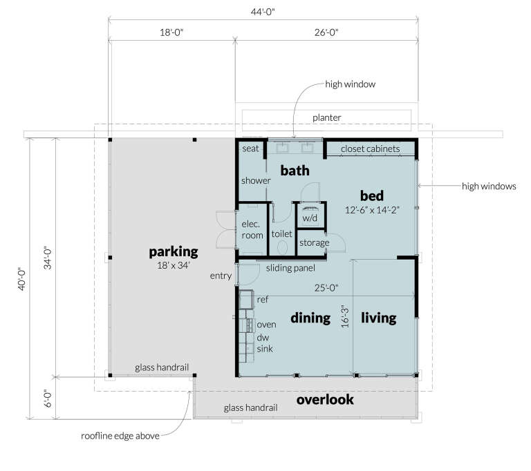 Modern Plan - 850 Square Feet, 1 Bedroom, 1 Bathroom | Floor Plan #028 ...