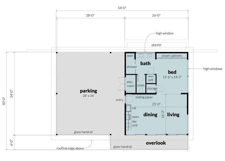 Modern Plan - 850 Square Feet, 1 Bedroom, 1 Bathroom | Floor Plan #028 ...