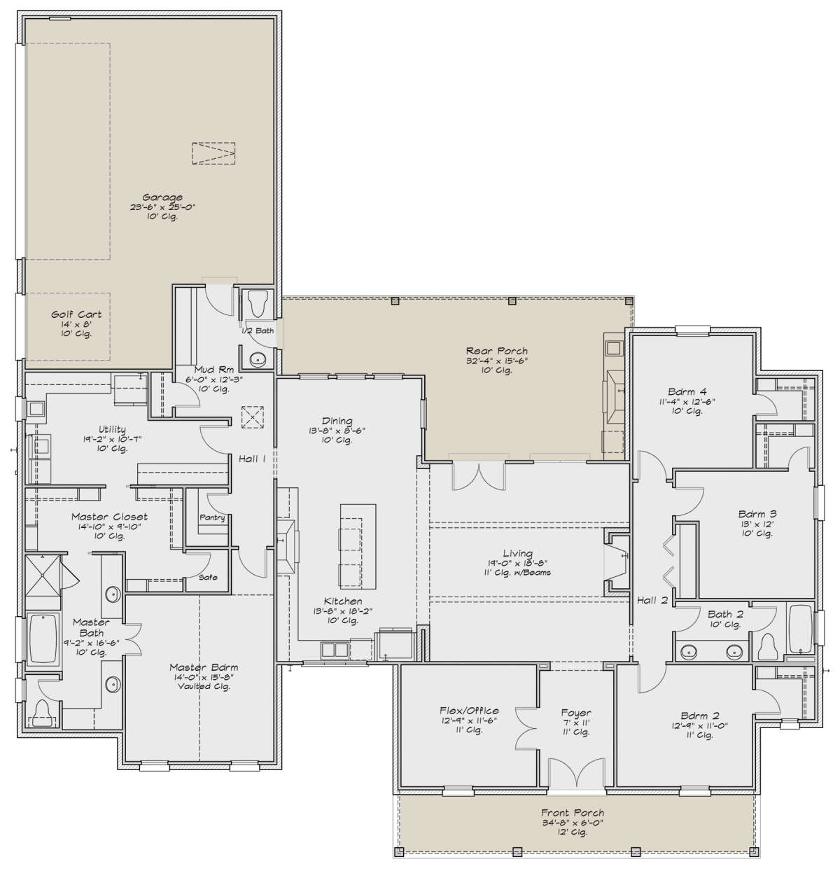 Southern Plan: 2,758 Square Feet, 4 Bedrooms, 2.5 Bathrooms - 2880-00006