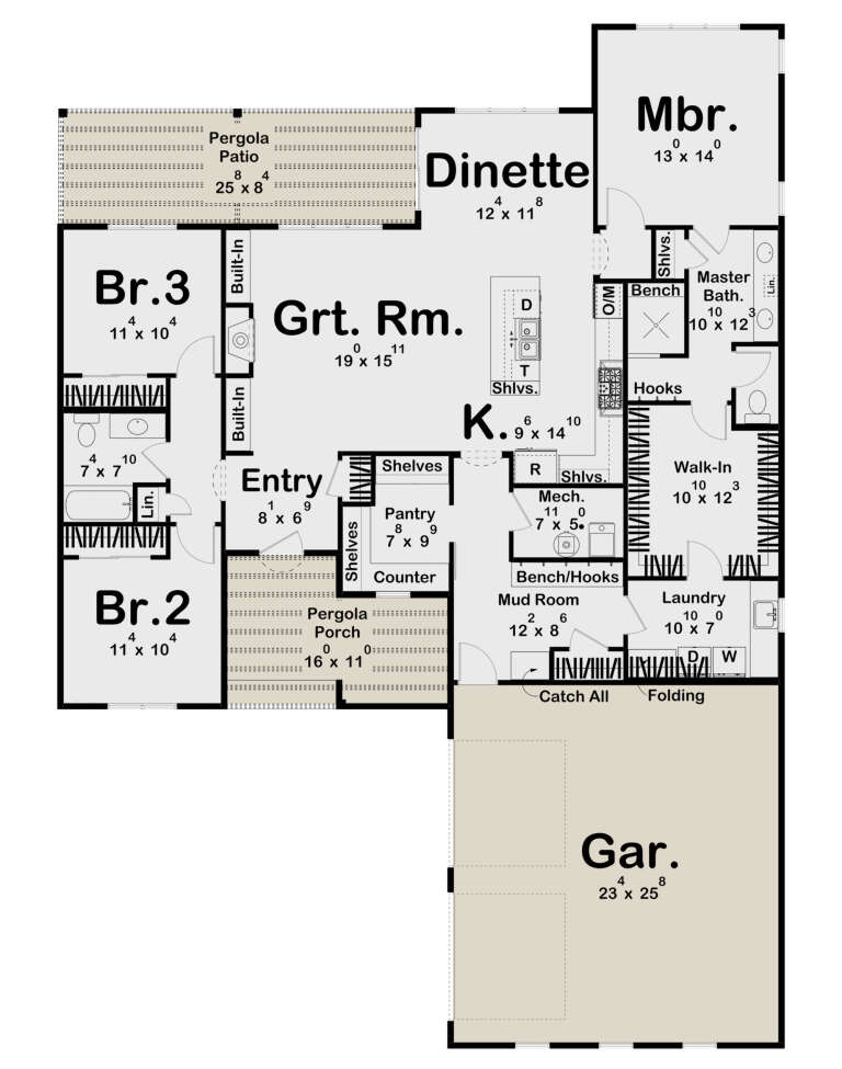 Southwest Plan - 1,873 Square Feet, 3 Bedrooms, 2 Bathrooms | Floor ...