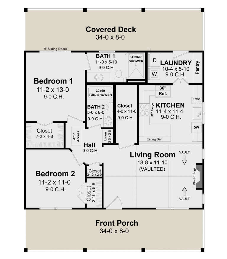 Cottage Plan - 1,020 Square Feet, 2 Bedrooms, 2 Bathrooms | Floor Plan #348-00315 | America's ...