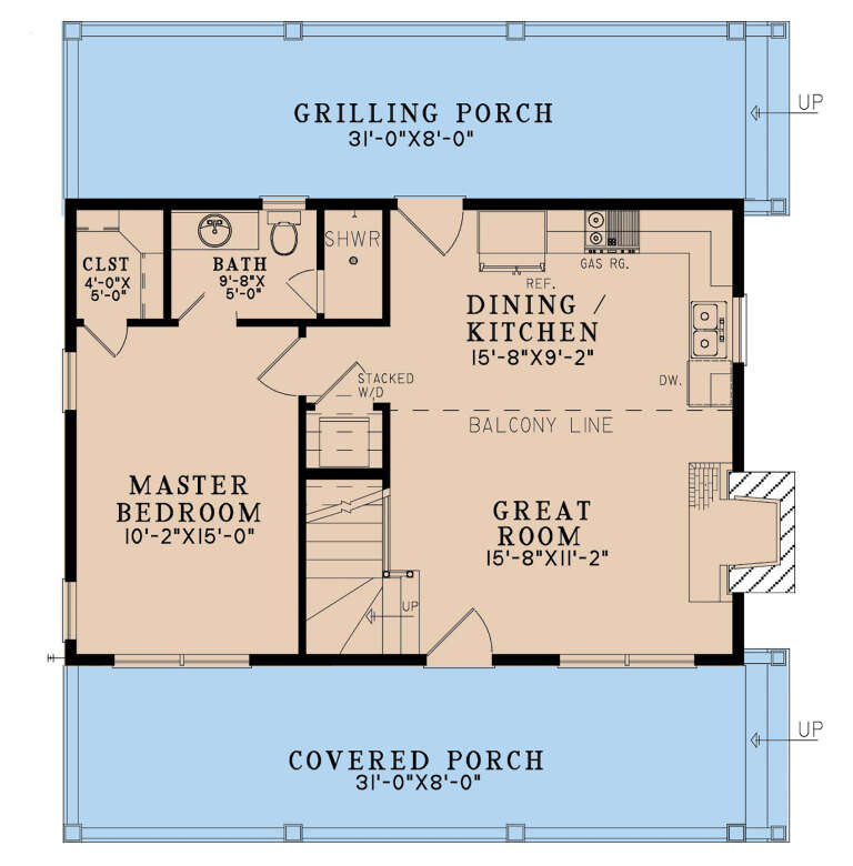 Cabin Plan - 1,039 Square Feet, 2 Bedrooms, 2 Bathrooms | Floor Plan ...