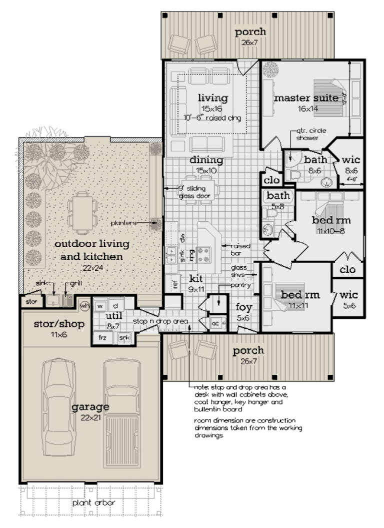 Country Plan - 1,362 Square Feet, 3 Bedrooms, 2 Bathrooms | Floor Plan ...
