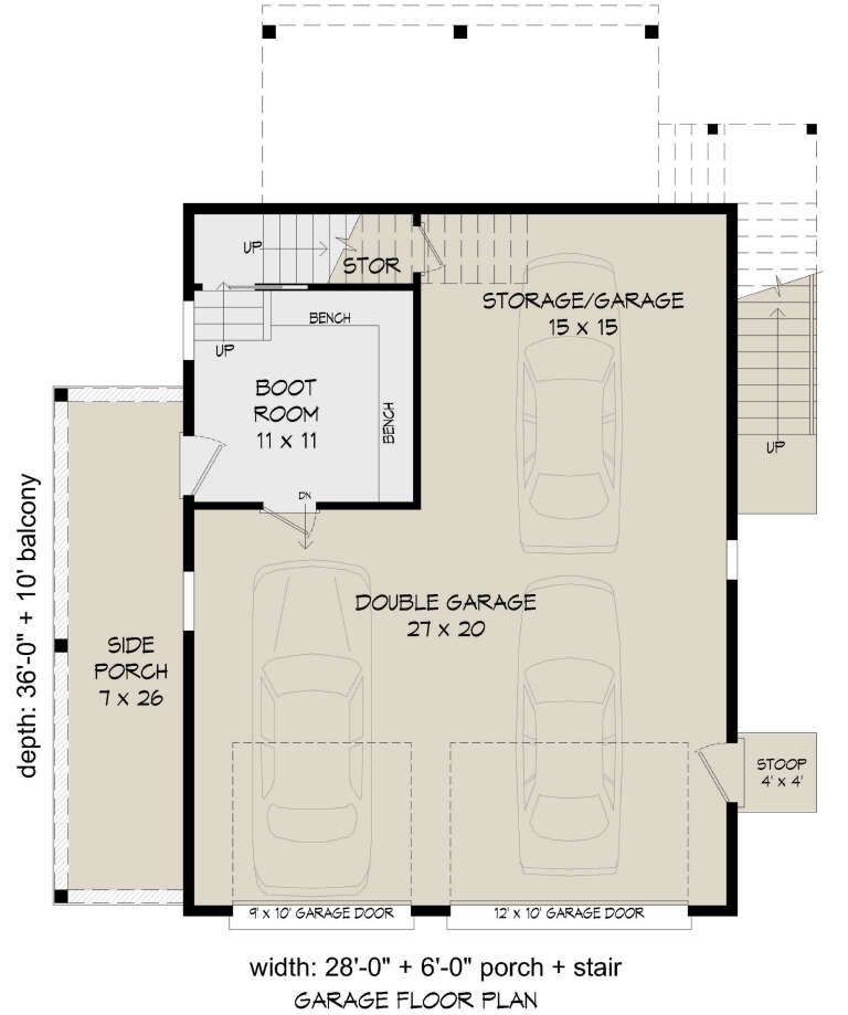 Cabin 3 Car Garage Plan - 950 Square Feet, 1 Bedroom, 1 Bathroom ...