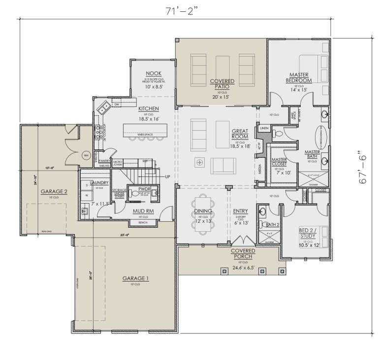 Modern Farmhouse Plan: 2,749 Square Feet, 4 Bedrooms, 3.5 Bathrooms - 7071-00005