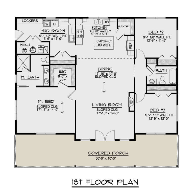 Contemporary Plan: 1,800 Square Feet, 3 Bedrooms, 2 Bathrooms - 5032-00256