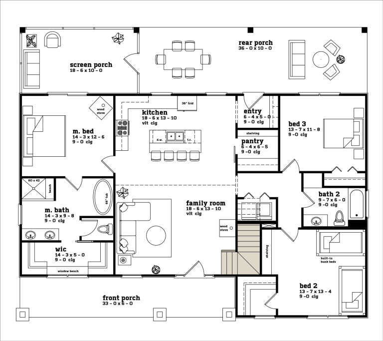 Craftsman Plan: 1,670 Square Feet, 3 Bedrooms, 2 Bathrooms - 7174-00020