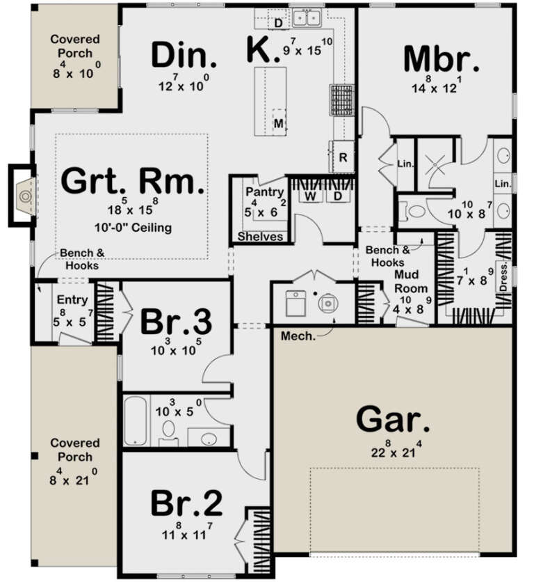 Cottage Plan - 1,658 Square Feet, 3 Bedrooms, 2 Bathrooms | Floor Plan ...