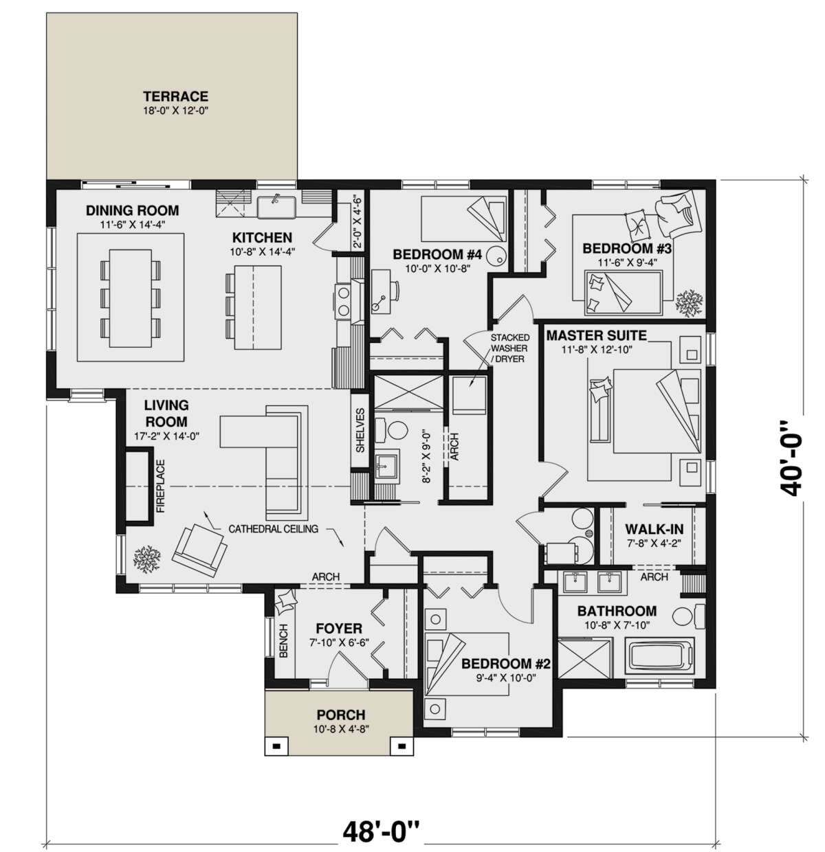 Cottage Plan - 1,612 Square Feet, 4 Bedrooms, 2 Bathrooms | Floor Plan ...