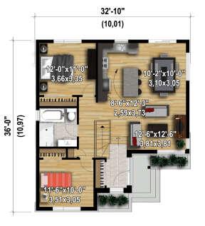Modern Plan - 983 Square Feet, 2 Bedrooms, 1 Bathroom | Floor Plan ...