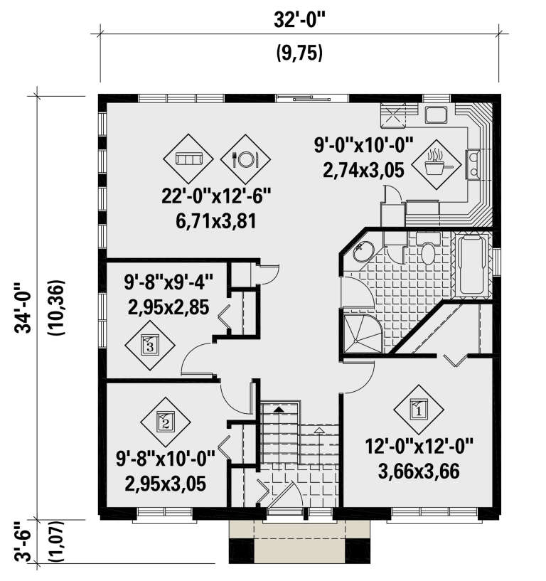 Modern Plan - 1,088 Square Feet, 3 Bedrooms, 1 Bathroom | Floor Plan #6146-00582 | America's ...