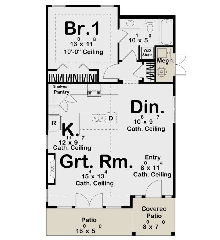 Cottage Plan - 843 Square Feet, 1 Bedroom, 1 Bathroom | Floor Plan #963 ...