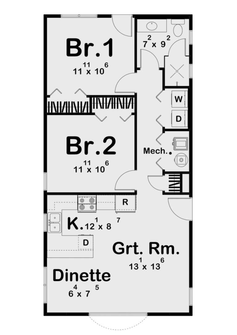 Cottage Plan - 795 Square Feet, 2 Bedrooms, 1 Bathroom | Floor Plan ...