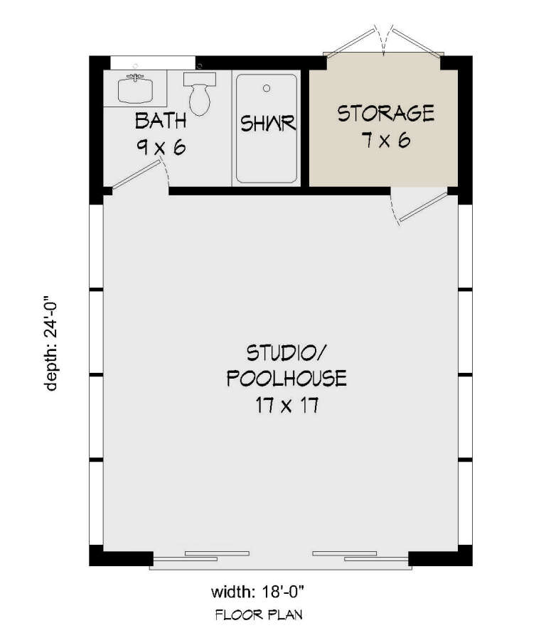 Contemporary Pool House Plan - 432 Square Feet, 1 Bathroom | Floor Plan ...