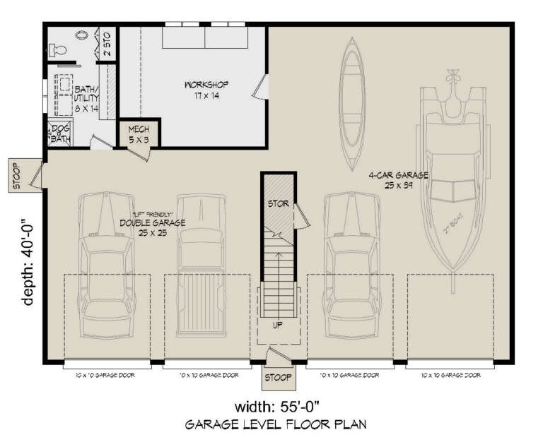 Country 6 Car Garage Plan - 3,527 Square Feet, 0.5 Bathroom | Floor ...