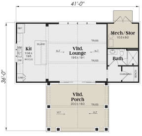 Modern Farmhouse Pool House Plan - 836 Square Feet, 1 Bathroom | Floor ...