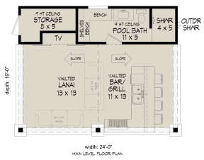 Craftsman Pool House Plan - 128 Square Feet, 1 Bathroom | Floor Plan ...