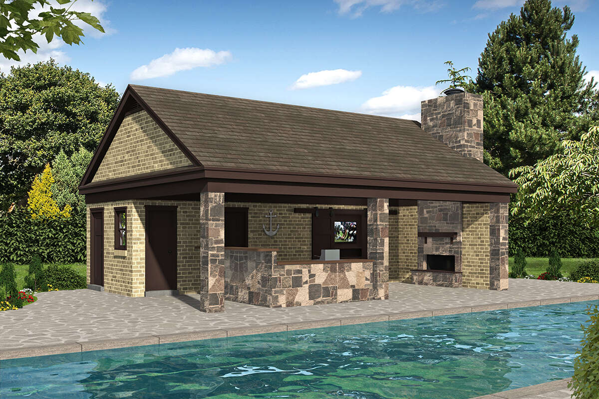 Traditional Pool House Plan - 333 Square Feet, 0.5 Bathroom | Floor ...