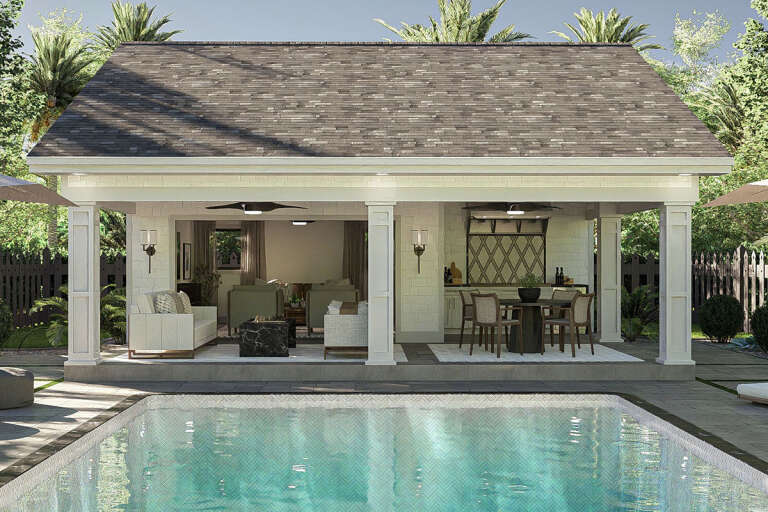 Craftsman Pool House Plan - 386 Square Feet, 1 Bathroom | Floor Plan ...