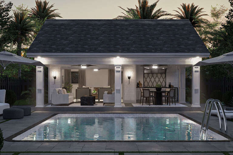 Craftsman Pool House Plan - 386 Square Feet, 1 Bathroom | Floor Plan ...