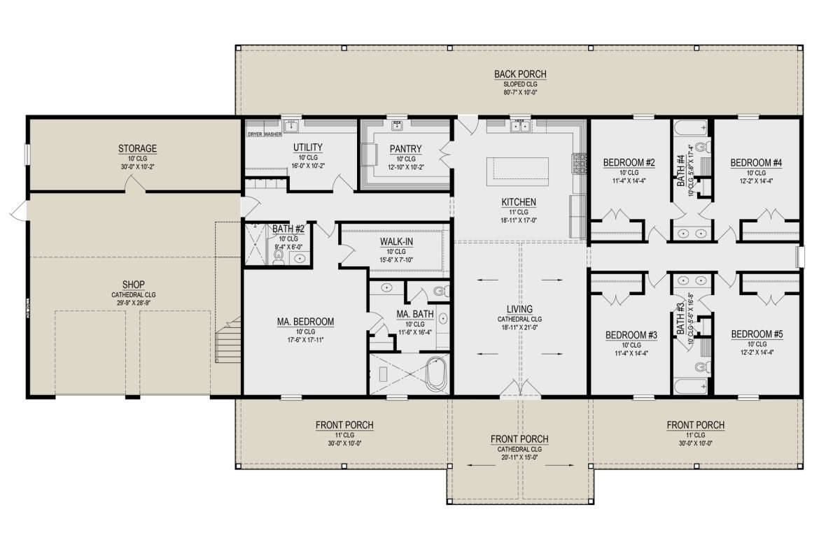 Barndominium Plan - 3,210 Square Feet, 5 Bedrooms, 4 Bathrooms | Floor ...