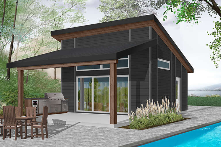 Contemporary Pool House Plan - 200 Square Feet | Floor Plan #034-01381 ...