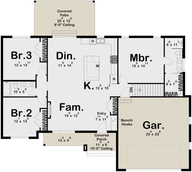 Craftsman Plan - 1,658 Square Feet, 3 Bedrooms, 2 Bathrooms | Floor ...
